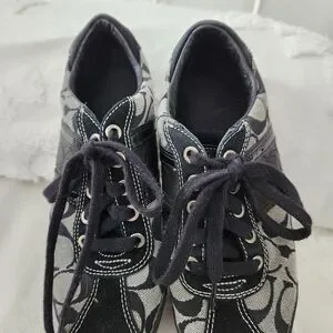 Coach | Shoes | Coach Meagan New Black And Gray Patterned Sneakers 75 ...